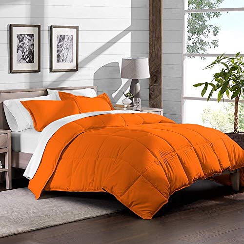 Soft Bed in Bag 1000 Series Egyptian Cotton 5 Piece 500 GSM Warm Comforter Set (Comforter + Flat Sheet + Fitted Sheet 16" Deep + 2 Pillow Cases) Bedding Set Cal. Queen Orange