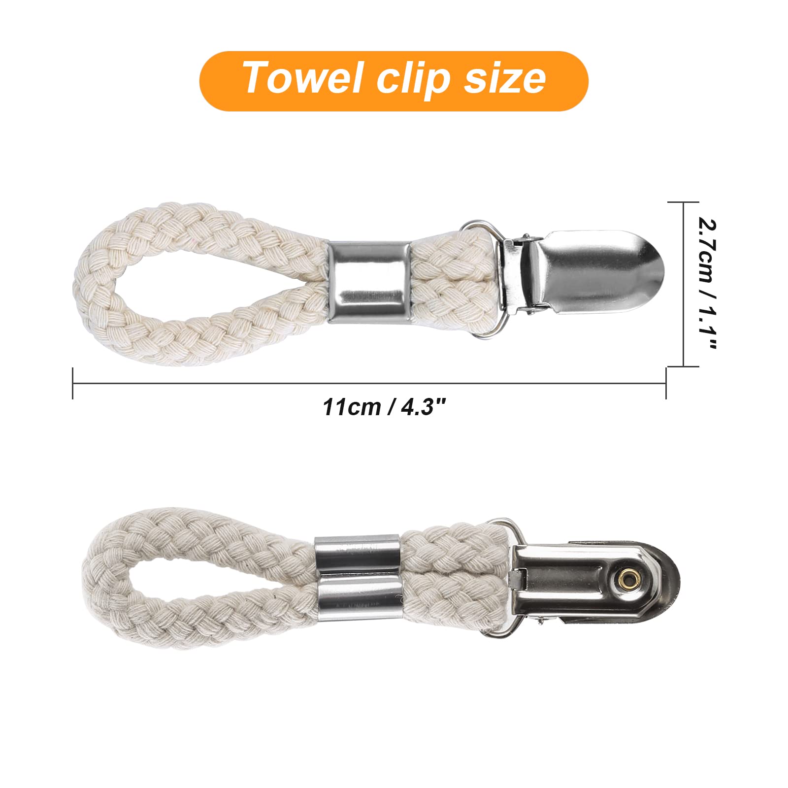 5 Pack Hanging Tea Towels Clip,Metal Kitchen Towels Clips with Hanging Loop Cloth Hook Clip Hangers for Home Kitchen Bathroom Cupboards Cloth Hanger Holder Brackets-Braided Cotton Loop