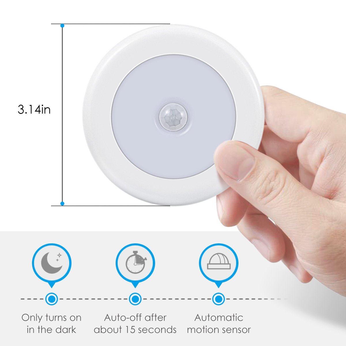 AMIR Upgraded Motion Sensor Light, Cordless Battery-Powered LED Night Light, Stick-Anywhere Closet Light Stair Lights, Wall Lights for Hallway, Bedroom, Kitchen (White - Pack of 6)