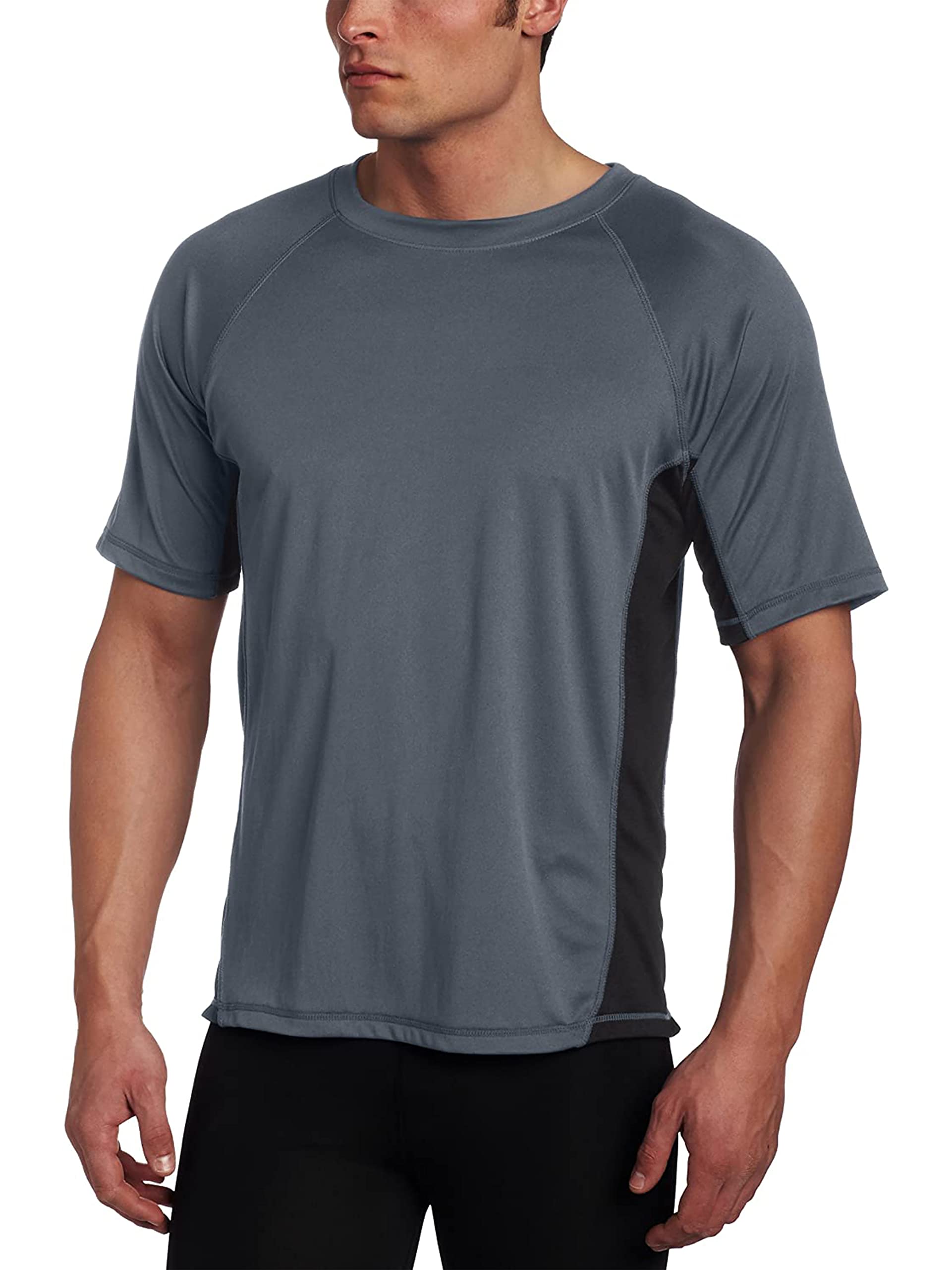 Kanu Surf Men's Standard Short Sleeve UPF 50 Swim Rash Guard Sun Shirt (Regular & Extended Sizes), Charcoal/Black, X-Large