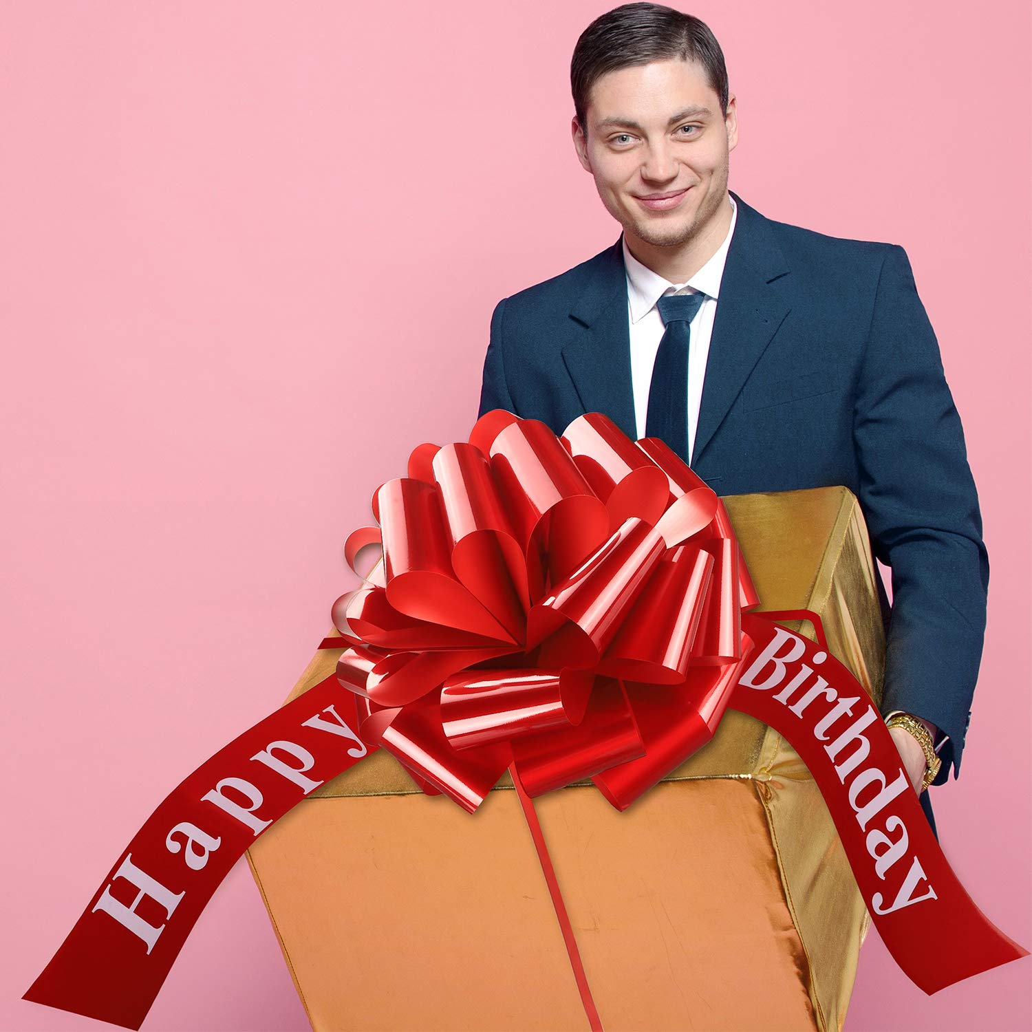 Happy Birthday Car Bow Big Car Ribbon Bow Large Gift Wrapping Bow Giant Bow for Car Decorative Huge Pull Bow for Christmas Party Birthday Car Decoration (red, 20 Inches)