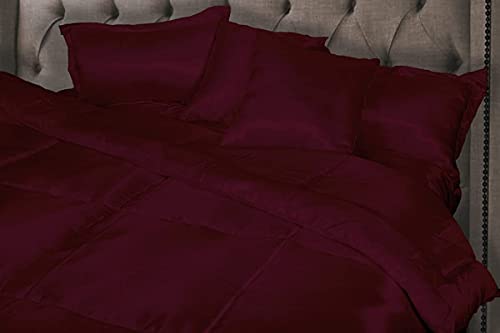 Cotton Home Depot 5-Pc Silk Satin Comforter Set 1-Piece Quilted Box Stitching Comforter 1 Flat Sheet 1 Fitted Sheet with 2 Pillow Case 400 GSM Microfiber Fill Comforter Set.Size-Twin Colour Burgundy
