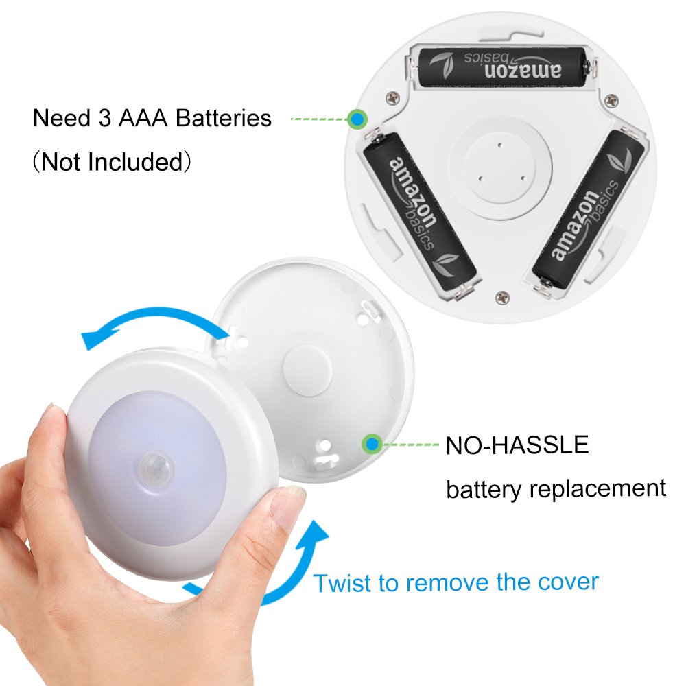 AMIR Upgraded Motion Sensor Light, Cordless Battery-Powered LED Night Light, Stick-Anywhere Closet Light Stair Lights, Wall Lights for Hallway, Bedroom, Kitchen (White - Pack of 6)