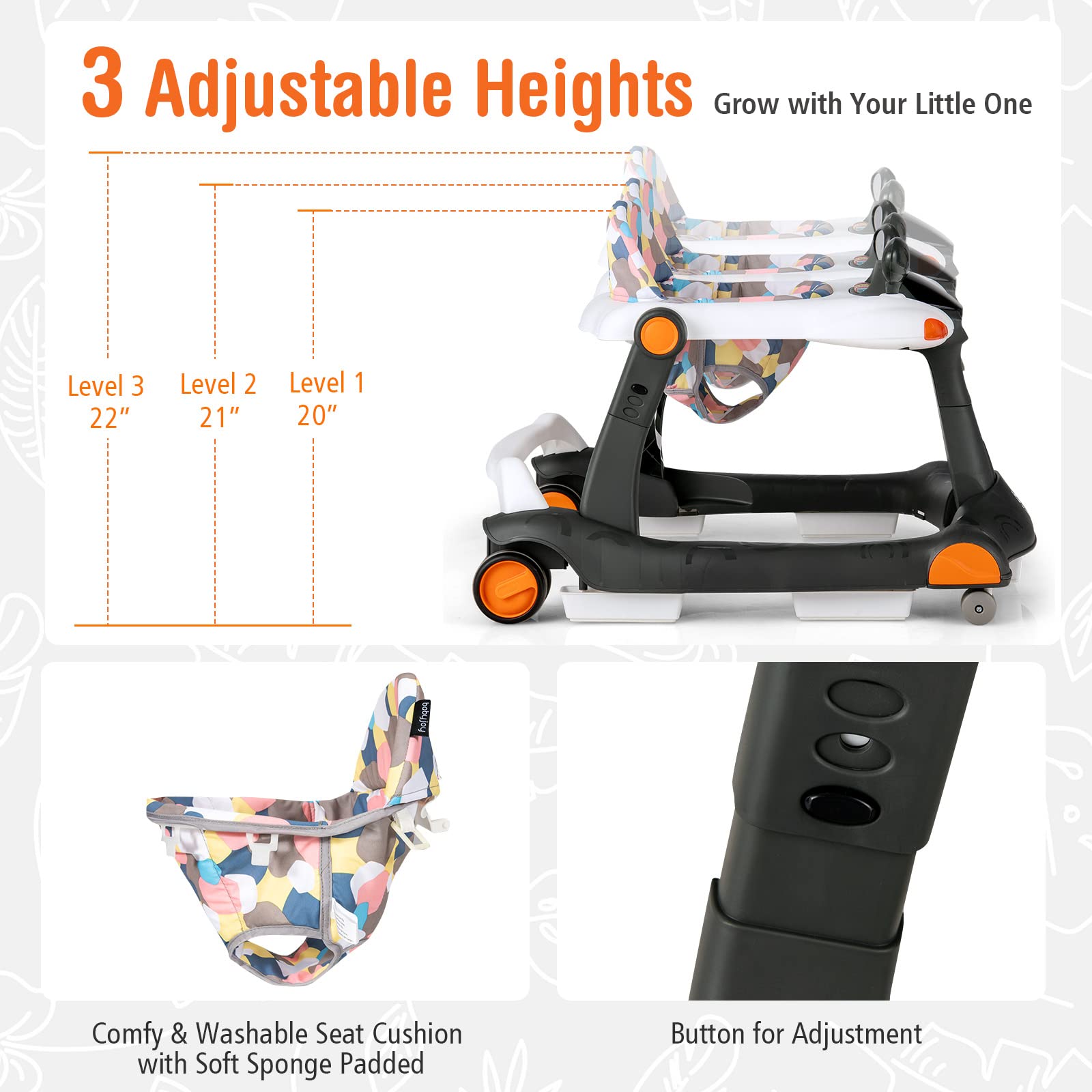 BABY JOY 2-in-1 Baby Walker, Foldable Activity Walker with Adjustable Height & Speed, Music, Lights, Mirrors, Padded Seat Cushion, Activity Baby Push Walker for Toddler Boys Girls, Ages 6 β 18 Months