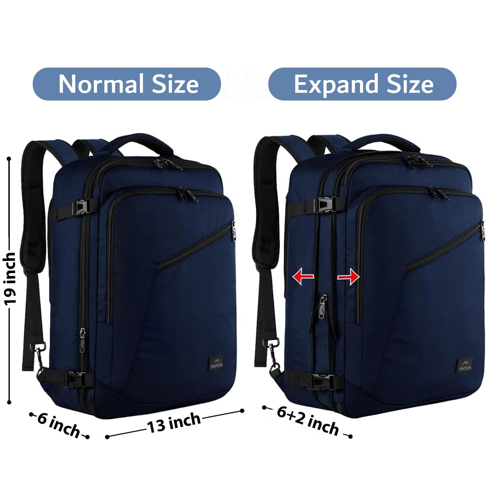 MATEIN Weekender Backpack, Large Capacity Travelling Suitcase Backpack with Strap for Clothes, Expandable Flight Approved Business Carry on Daypack for International Travel, Blue
