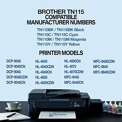 AZ CompatibleToner Cartridge Set Replacement for Brother TN115 use in DCP-9040 DCP-9040CN DCP-9045 DCP-9045CDN DCP-9045CN HL-4040 HL-4040CDN (Black, Cyan, Yellow, Magenta, 4-Pack)