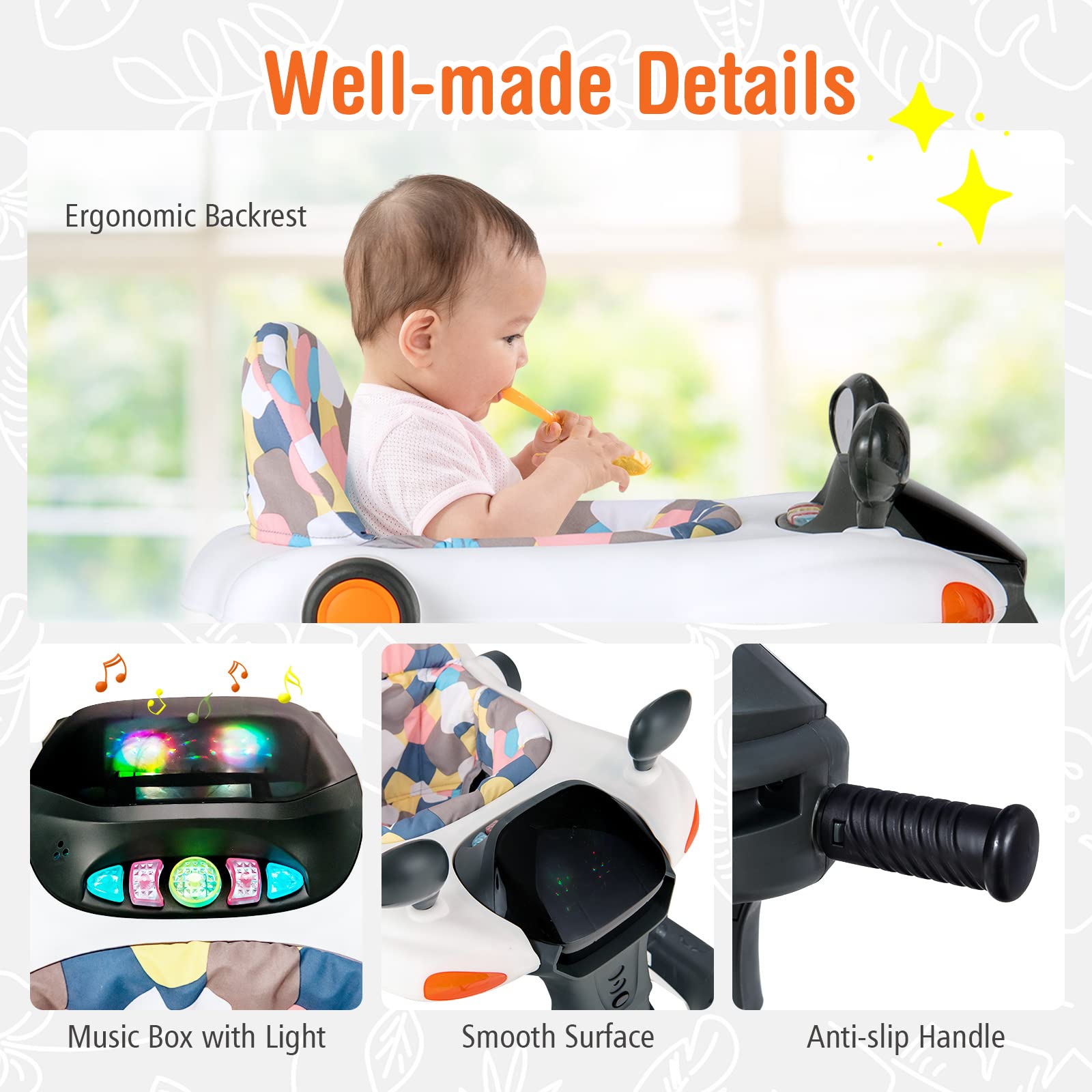 BABY JOY 2-in-1 Baby Walker, Foldable Activity Walker with Adjustable Height & Speed, Music, Lights, Mirrors, Padded Seat Cushion, Activity Baby Push Walker for Toddler Boys Girls, Ages 6 β 18 Months