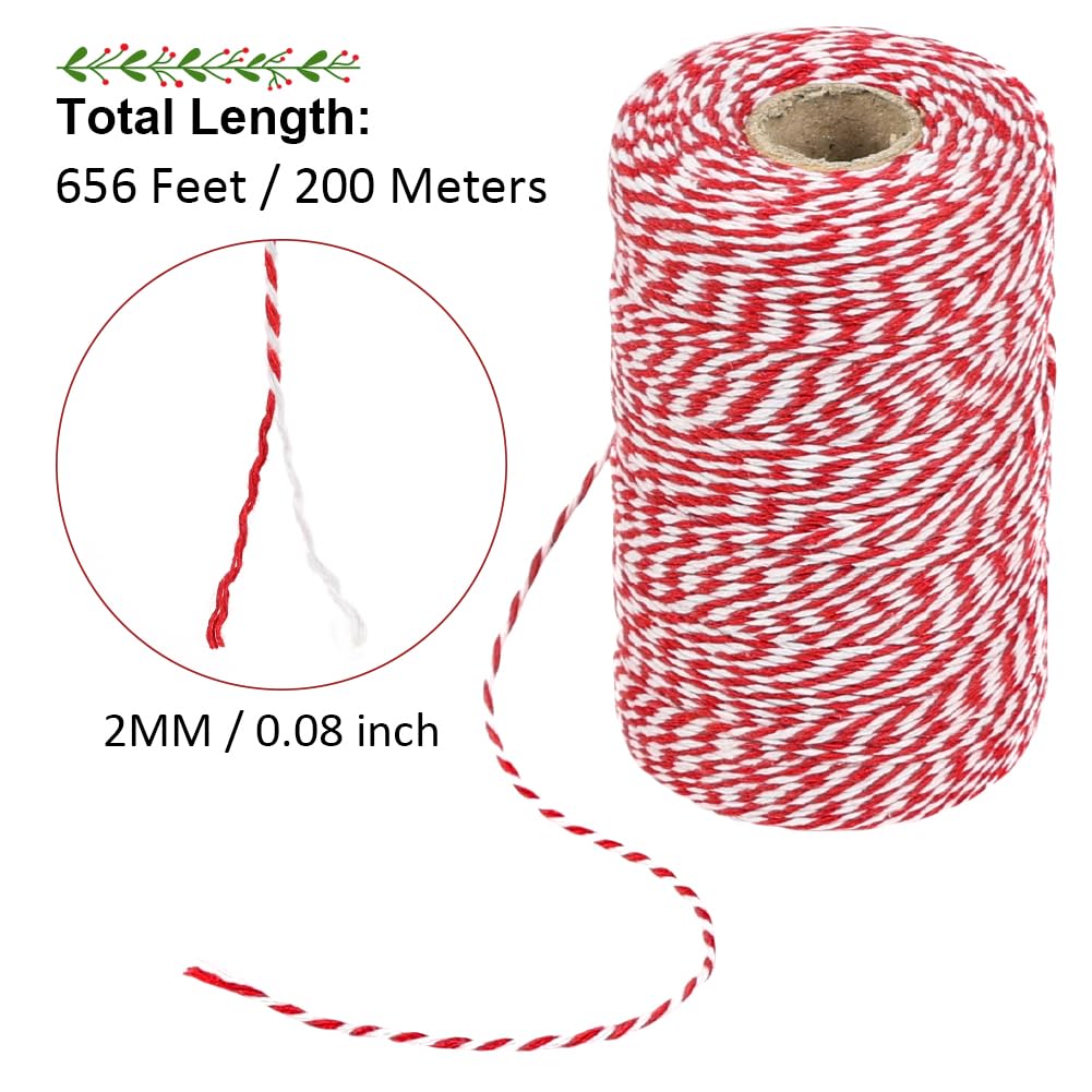 Tenn Well Red and White Twine, 656 Feet 200m Cotton Bakers Twine Perfect for Baking, Butchers, Crafts and Christmas Gift Wrapping
