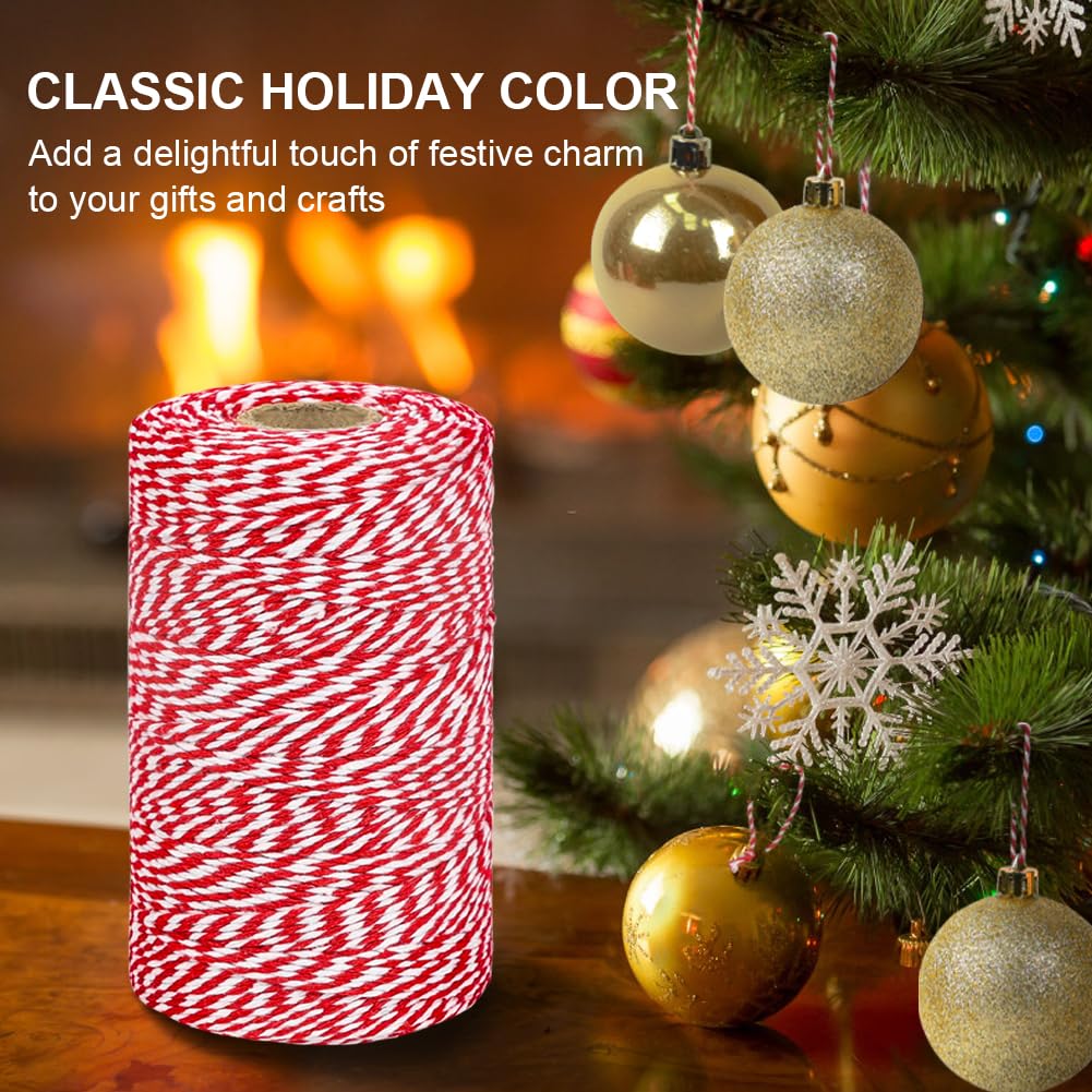 Tenn Well Red and White Twine, 656 Feet 200m Cotton Bakers Twine Perfect for Baking, Butchers, Crafts and Christmas Gift Wrapping