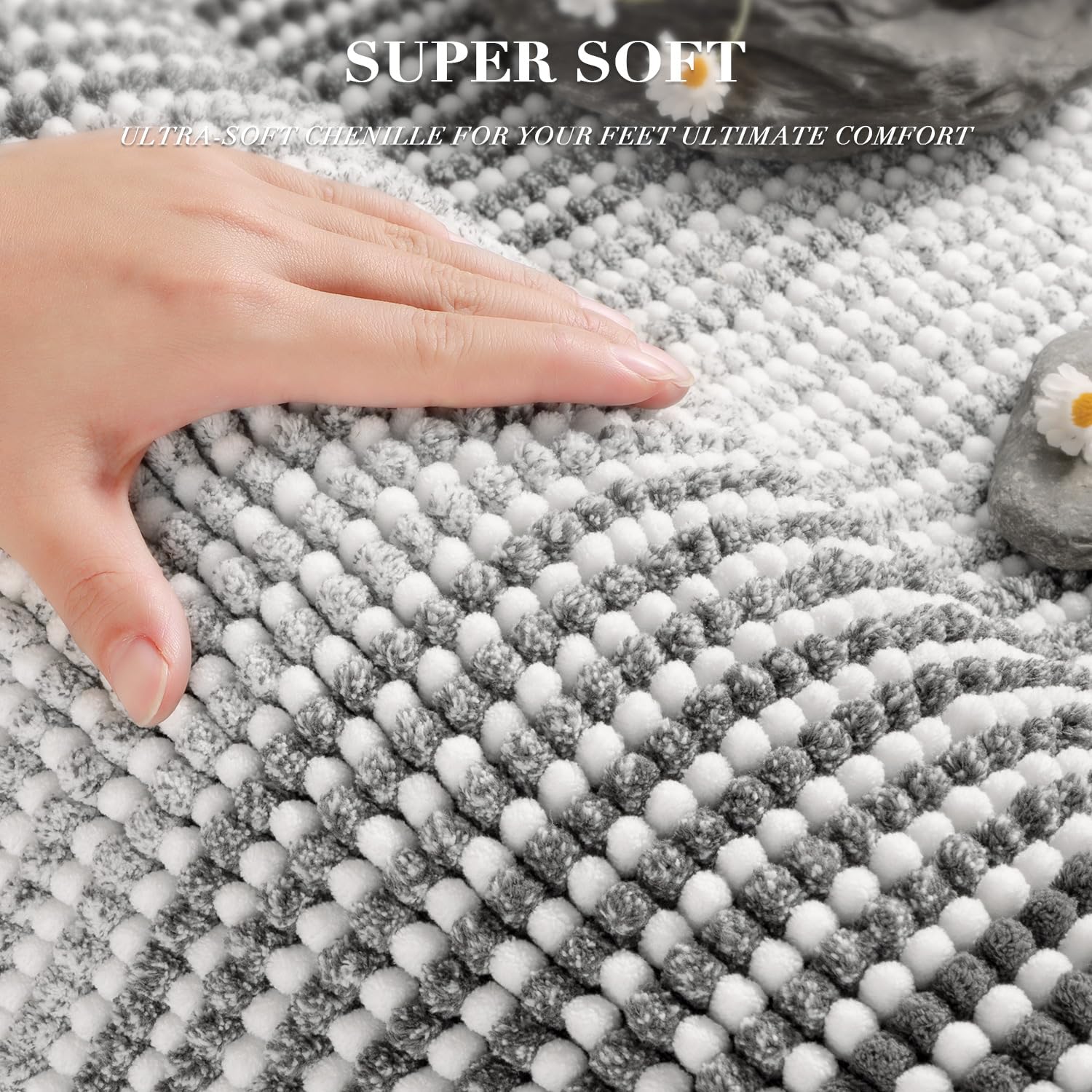 BSICPRO Bathroom Rugs and Mats Sets, 2 Piece Thick Absorbent Chenille Bath Mat Rug Set Non Slip, Soft Shaggy Bath Room Floor Mats for Bathroom, Machine Washable (20" x 47" Plus 16" x 24", Gray)
