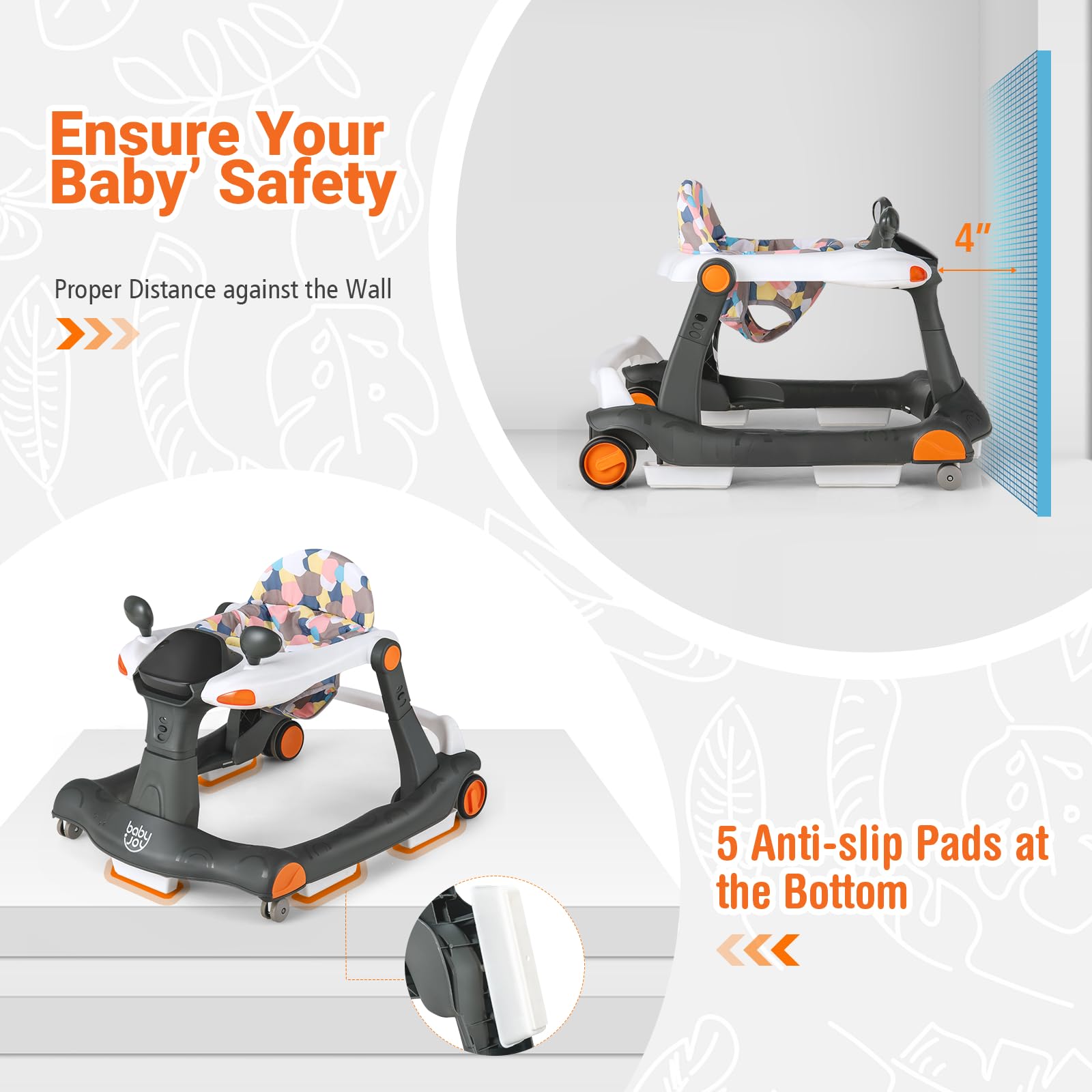 BABY JOY 2-in-1 Baby Walker, Foldable Activity Walker with Adjustable Height & Speed, Music, Lights, Mirrors, Padded Seat Cushion, Activity Baby Push Walker for Toddler Boys Girls, Ages 6 β 18 Months