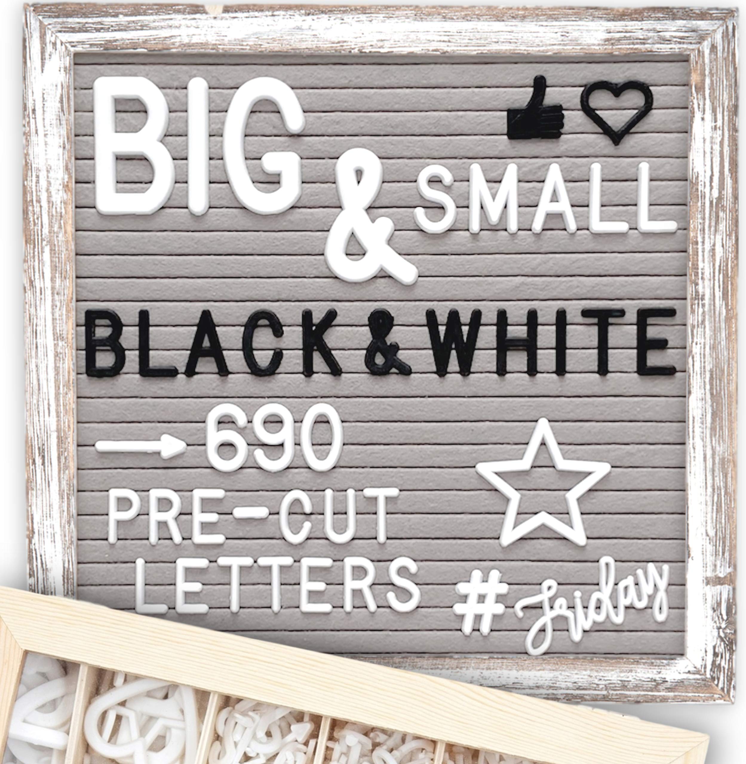 Letter Board 10x10 Rustic Gray | +690 PRE-Cut Letters +Stand +Upgraded Wooden Sorting Tray | Farmhouse Felt Letterboard with Cursive Words, Letter Boards, Word Board, Message Board, Changeable Sign