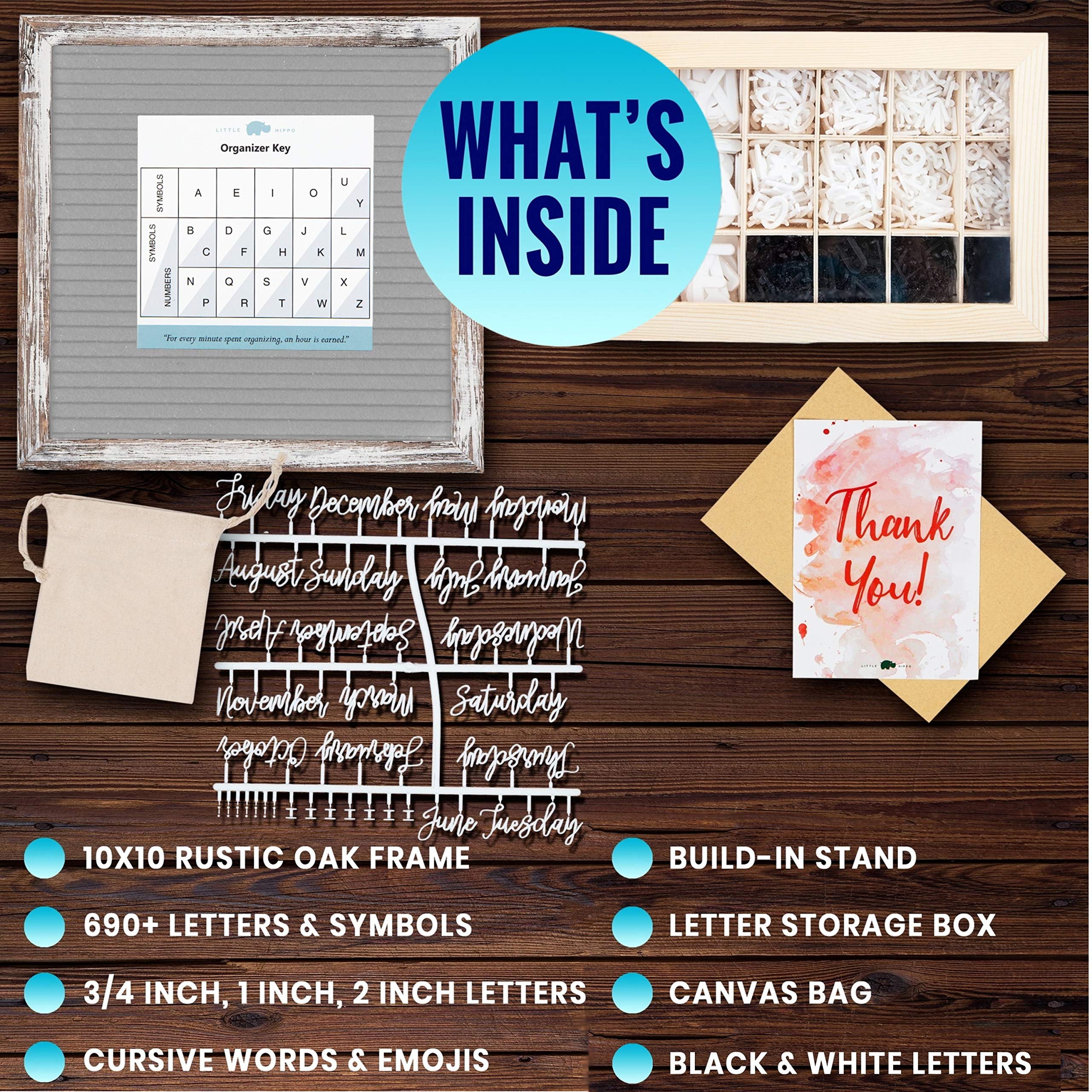 Letter Board 10x10 Rustic Gray | +690 PRE-Cut Letters +Stand +Upgraded Wooden Sorting Tray | Farmhouse Felt Letterboard with Cursive Words, Letter Boards, Word Board, Message Board, Changeable Sign