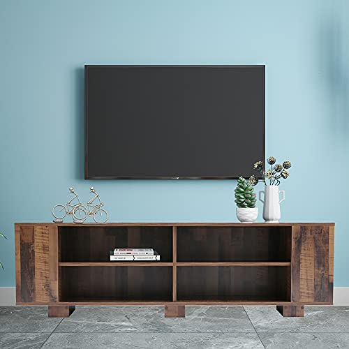 WOXYX Stand for TVs up to 65-Inch Flat Screen, Mid-Century Modern Entertainment Center with 8 Open Shelves, Brown