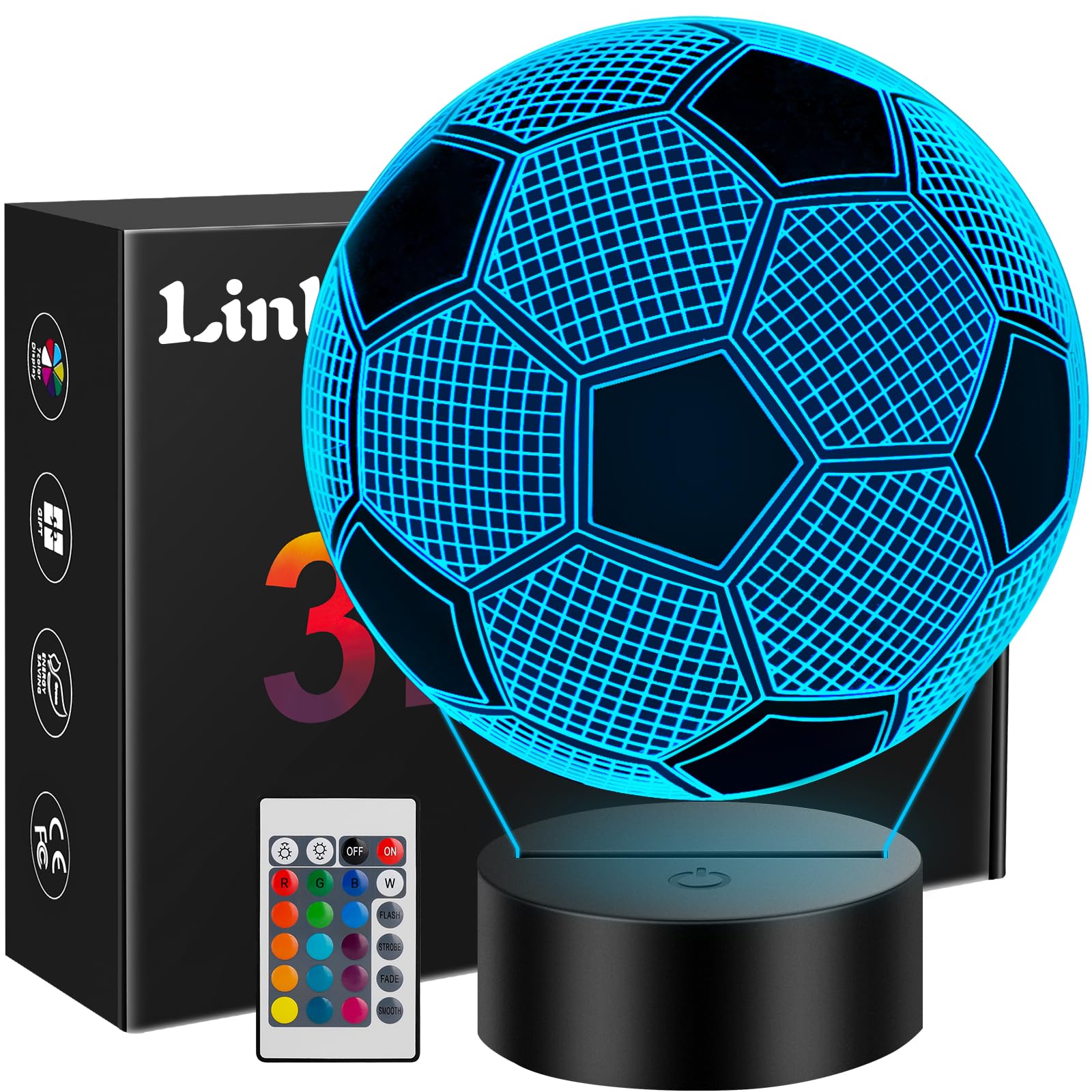 Linkax Easter Basket Stuffers for Teens Boys, Soccer Gifts for Boys, Easter Gifts for Kids Toys for Ages 8-13, Soccer Ball 3D Illusion Lamp, 8 9 10 11 12 Year Old Birthday Presents Room Decor