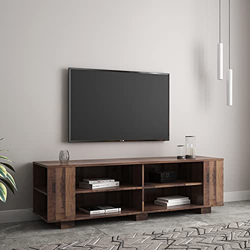 WOXYX Stand for TVs up to 65-Inch Flat Screen, Mid-Century Modern Entertainment Center with 8 Open Shelves, Brown