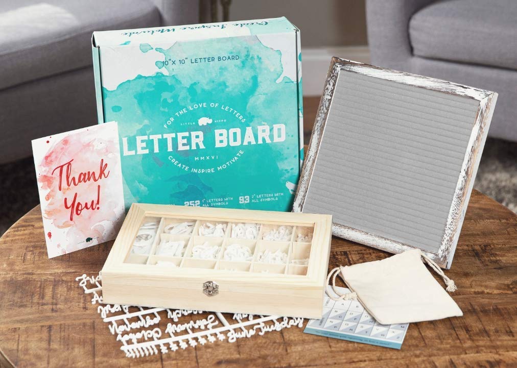 Letter Board 10x10 Rustic Gray | +690 PRE-Cut Letters +Stand +Upgraded Wooden Sorting Tray | Farmhouse Felt Letterboard with Cursive Words, Letter Boards, Word Board, Message Board, Changeable Sign