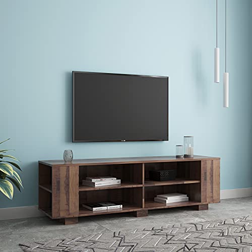 WOXYX Stand for TVs up to 65-Inch Flat Screen, Mid-Century Modern Entertainment Center with 8 Open Shelves, Brown