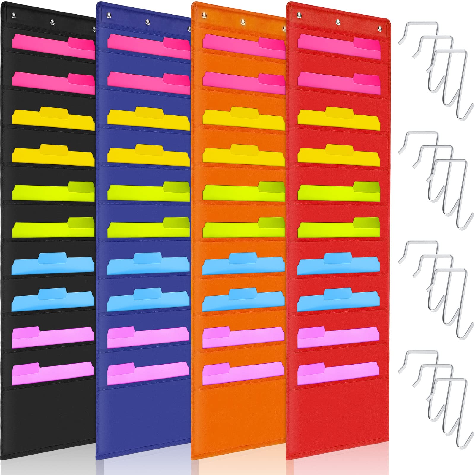 Fuutreo 4 Pack Heavy Duty Storage Pocket Chart with 40 Pockets 12 Overdoor Hangers Hanging Wall File Organizer Magazine Organizer for Classroom School Home Office