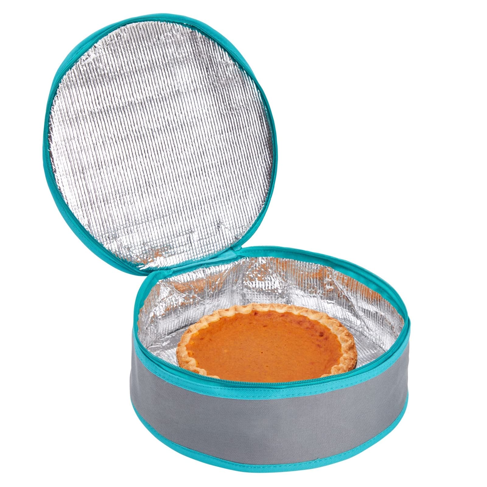 Insulated Round Thermal Casserole Food Carrier for Lunch, Lasagna, Potluck, Picnics, Vacations - Teal and Grey
