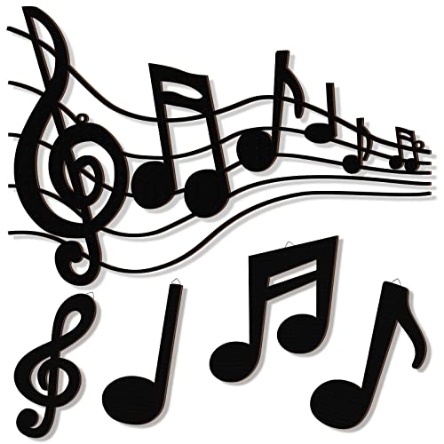 5 Pcs Wooden Music Wall Decor Black Treble Clef Wooden Wall Decor Music Notes Wall Art Room Decor Wood Musical Notes Wall Hanging Music Wall Sign Music Notes Party Decorations for Studio Home Bedroom