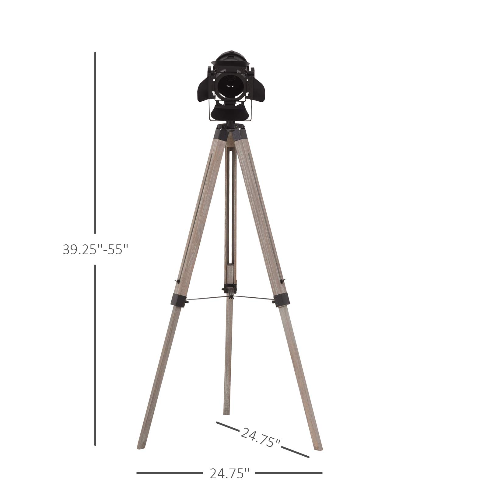 HOMCOM Industrial Style Tripod Floor Lamp, Vintage Spotlight Reading Lamp with Wooden Metal Legs, Wood and Black