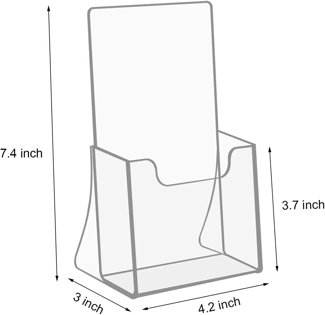 NIUBEE Acrylic Brochure Holder for 4’’ Trifold Pages, 50% Thicker Countertop Acrylic Literature Holder Plastic Flyer Display Stand for Magazine, Pamphlet, Booklets, Menu, Journals, 2 Pack