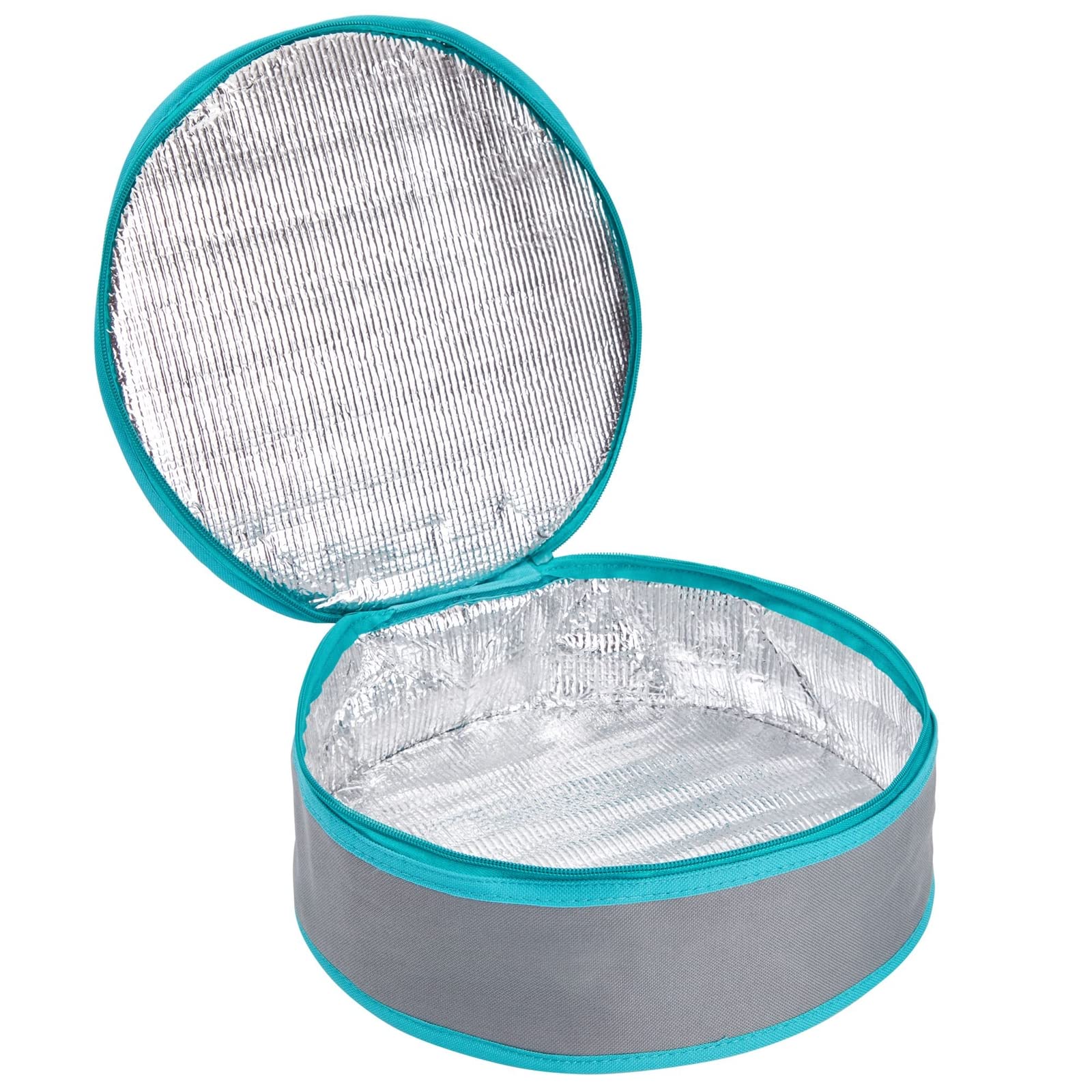 Insulated Round Thermal Casserole Food Carrier for Lunch, Lasagna, Potluck, Picnics, Vacations - Teal and Grey