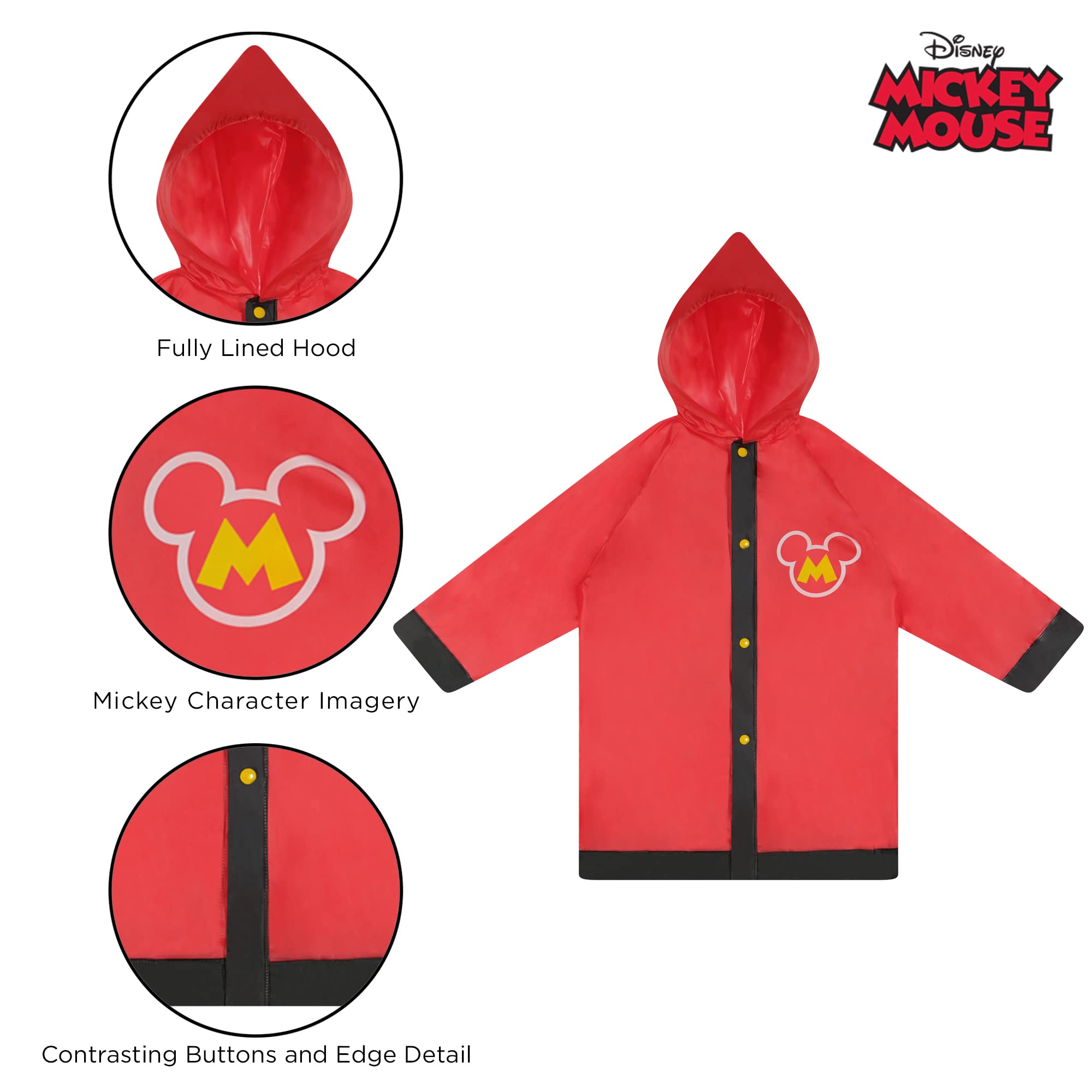 Disney Boys Umbrella and Poncho Raincoat Set, Mickey Mouse Kids Rain Wear For Kids Ages 6-7