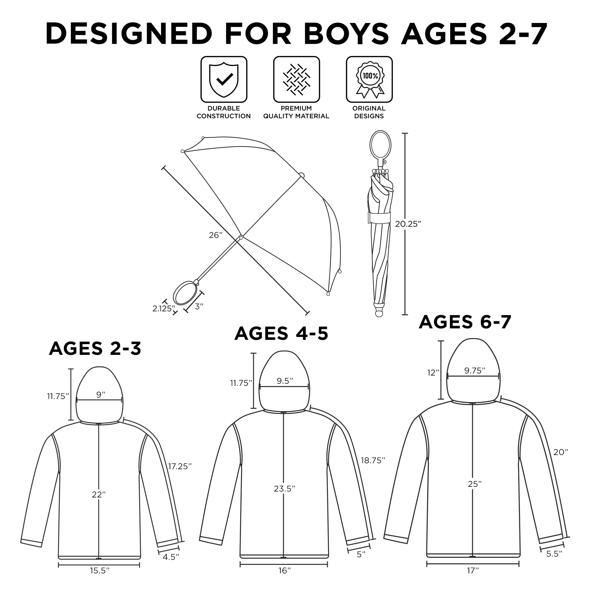 Disney Boys Umbrella and Poncho Raincoat Set, Mickey Mouse Kids Rain Wear For Kids Ages 6-7