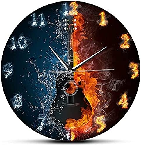 Member's Day Gifts for Women Half Water Half Fire Acoustic Guitar Electric Guitar Wall Clock Musical Instrument Surreal Home Decor Gift for Guitar Players Gifts for Men