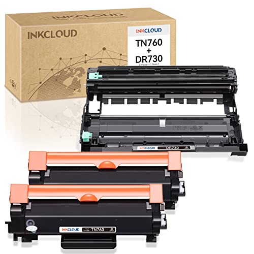 Compatible Toner Cartridge TN760 and Drum Unit DR-730 for Brother MFC-L2710DW MFC-L2730DW MFC-L2750DW DCP-L2550DW HL-L2350DW HL-L2370DW HL-L2390DW Printer, 2 Toner Cartridges, 1 Drum, Black