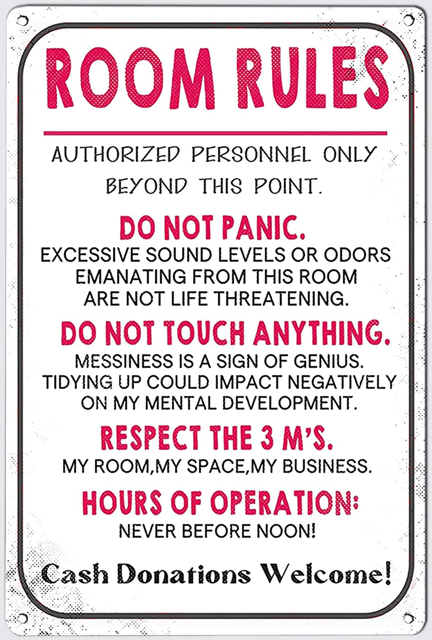 KONMPFEY Funny Room Rules For Teen Girls Trendy Stuff, Room Decor For Teen Girls And Teen Boy Cool Stuff Metal Tin Signs Man Cave Garage Bar12 X 8 In