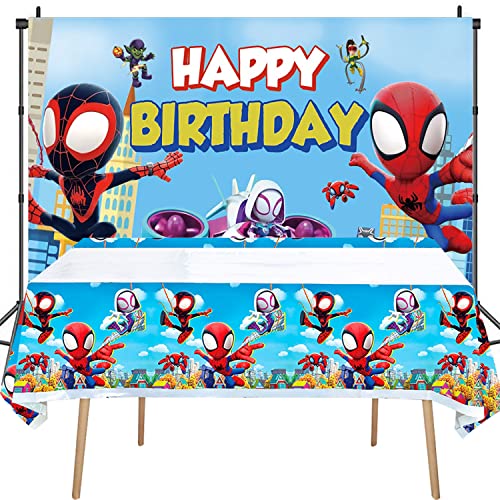 Spidey and His Amazing Friends Birthday Party Supplies Spidey Friends Theme Happy Birthday Backdrop and Tablecloth 59 * 39" Happy Birthday Background for Girls Boys Kids Birthday Party Decor