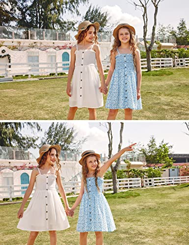 Arshiner Girls Summer Dresses Casual Floral Button Swing Midi Dress Light Blue Floral Litter Girls