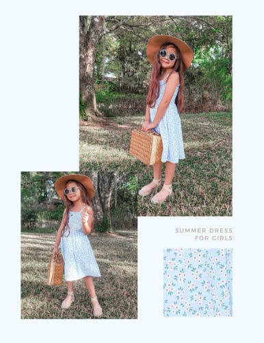 Arshiner Girls Summer Dresses Casual Floral Button Swing Midi Dress Light Blue Floral Litter Girls