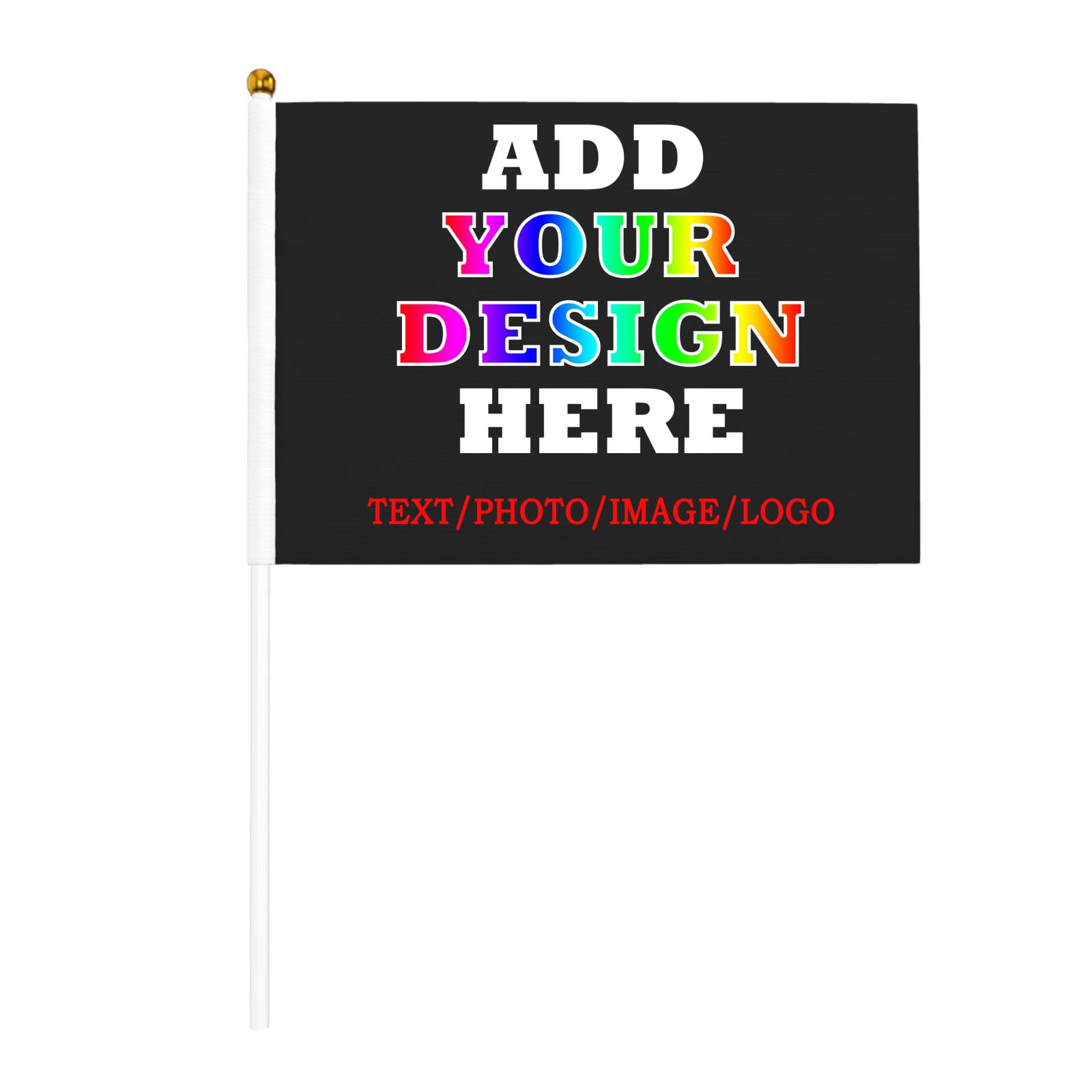 Custom Mini Flag on Stick Make Your Own Flags Personalized Photo Image Text Logo Hand Held Small Banners Double Sided Customize Flags 5.5"x8.2" Gifts for Indoor Outdoor Room Decoration 10pcs