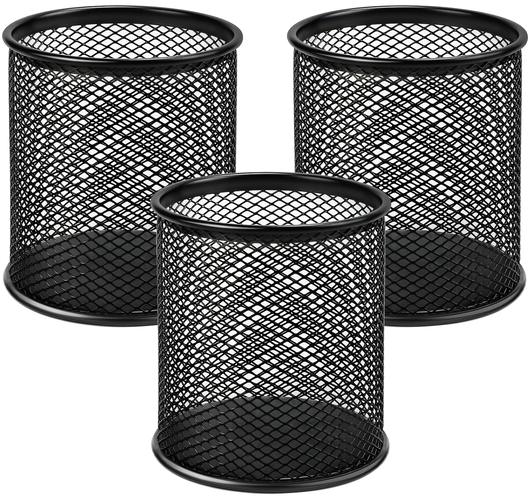 MaxGear Pen Holder for Desk, Premium Mesh Metal Pencil Holder Pen Cup Marker Holder Makeup Brush Holders, Desk Accessories & Workspace Organizers for Home, School & Office, Black, 3.7’’ Tall, 3 Pack