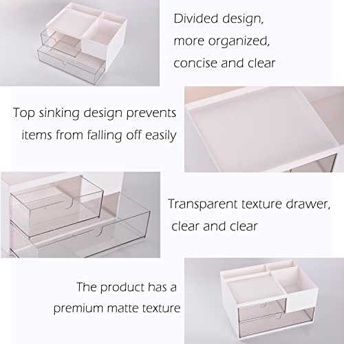 RAMFIYN Blue Kawaii Desk Organizer with 2 Drawers, 10 Compartments, Plastic Stationary Organizer for Home, School