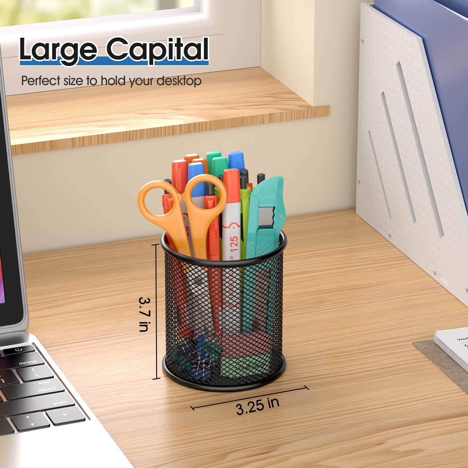 MaxGear Pen Holder for Desk, Premium Mesh Metal Pencil Holder Pen Cup Marker Holder Makeup Brush Holders, Desk Accessories & Workspace Organizers for Home, School & Office, Black, 3.7’’ Tall, 3 Pack