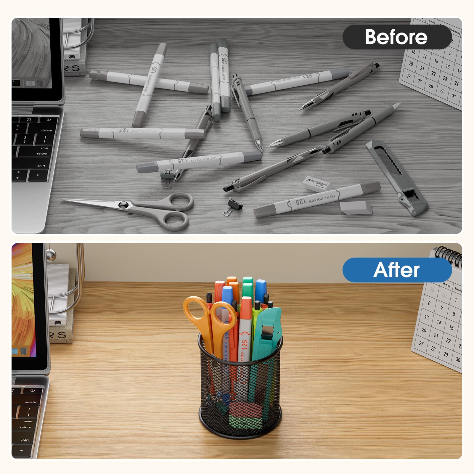 MaxGear Pen Holder for Desk, Premium Mesh Metal Pencil Holder Pen Cup Marker Holder Makeup Brush Holders, Desk Accessories & Workspace Organizers for Home, School & Office, Black, 3.7’’ Tall, 3 Pack