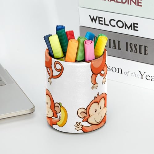 Pen Holder for Desk, Cute Monkey with Yellow Bananas Large Pencil Holder Pen Cup Decorative Desktop Organizers for Home, School, Classroom, Office