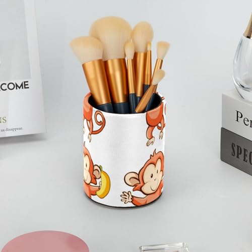 Pen Holder for Desk, Cute Monkey with Yellow Bananas Large Pencil Holder Pen Cup Decorative Desktop Organizers for Home, School, Classroom, Office
