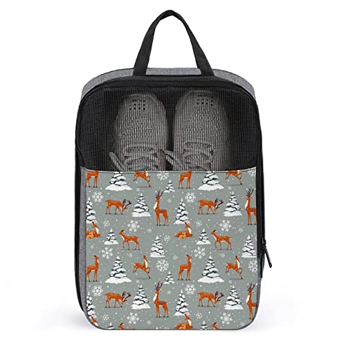 Frcavbin Sika Deer Snowflake Christmas Travel Shoe Bag Shoes Carrier with Handle and Zipper Foldable Shoe Puches Organizer for Home storage School starts
