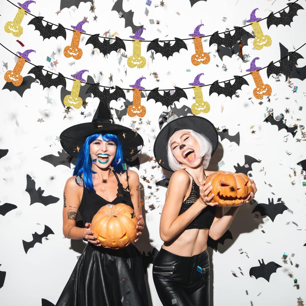 Halloween Bachelorette Party Banner Garland Witch Hat Jack O' Lantern Banner for Halloween Bachelorette Party Fall Bach Party Decorations