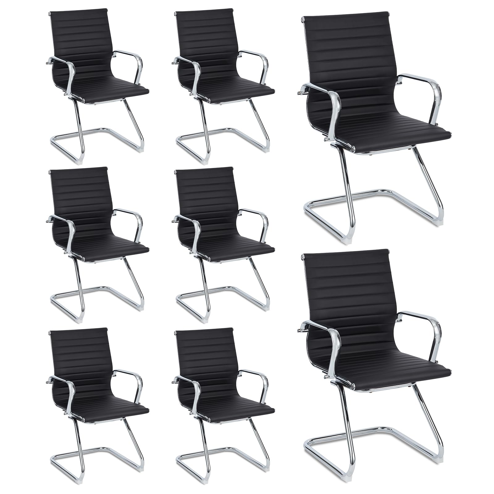 KLASIKA Office Guest Chair Leather Reception Without Wheels with Sled Base for Desk Conference Area Waiting Room Set of 8