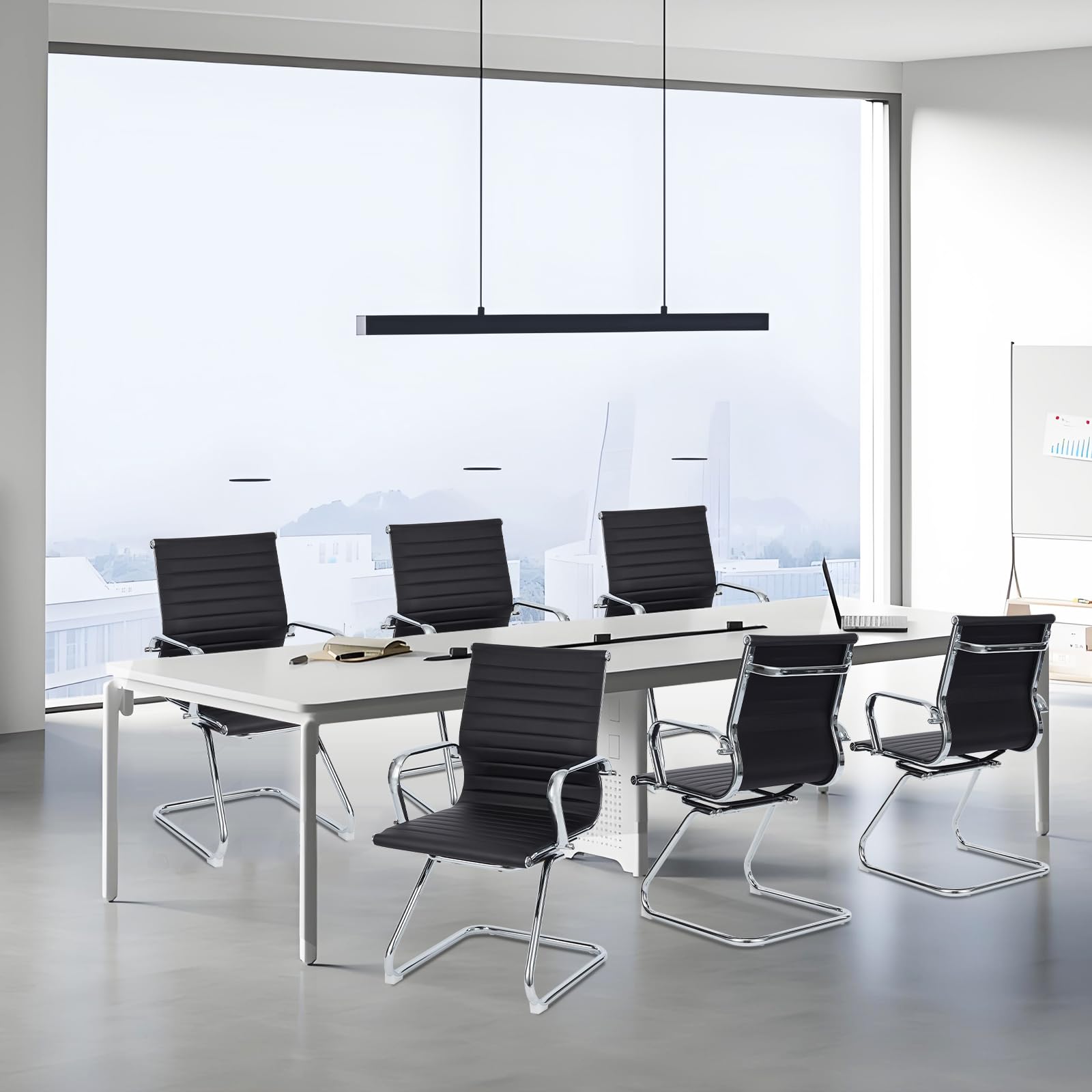 KLASIKA Office Guest Chair Leather Reception Without Wheels with Sled Base for Desk Conference Area Waiting Room Set of 8