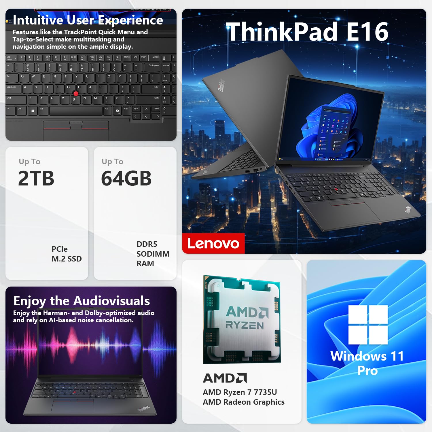 Lenovo ThinkPad P16s Gen 1 Business Workstation, 16" WUXGA Display, 12th Gen Intel Core i7-1260P, NVIDIA Quadro T550, 32GB RAM, 1TB SSD, Webcam, Backlit KB, FP Reader, RJ-45, Wi-Fi 6, Windows 11 Pro