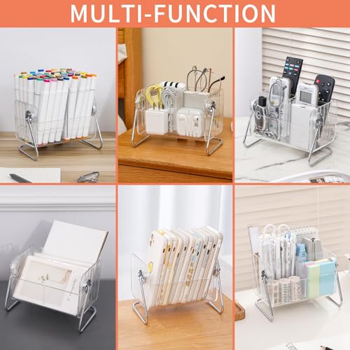 Yesesion Acrylic Remote Control Holder, Clear TV Remote Caddy for Bedside Table, Desk Storage Organizer with Removable Dividers for Marker Pen and Pencils, Home Office Supplies, Phone, Eyeglasses