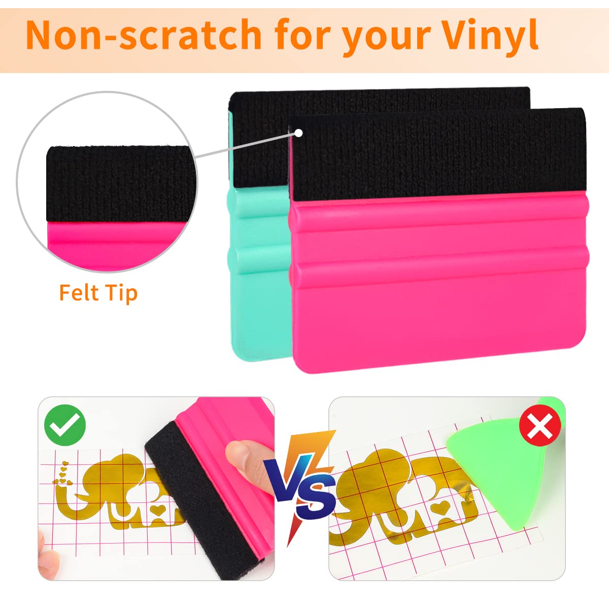 Squeegee for Vinyl - 2Pack Felt Squeegee Tool, Craft Adhesive Vinyl Cricut Scraper for Car Film Wrap, Sign Making, DIY Crafting, Window